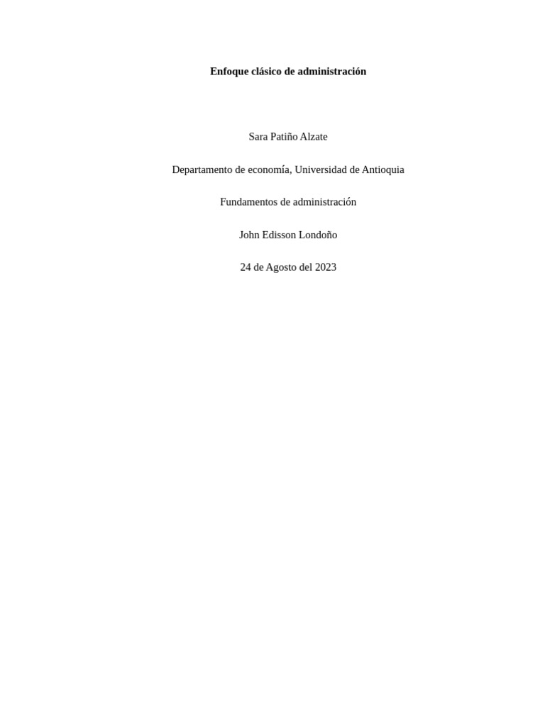 Enfoque Clásico de Administración | PDF