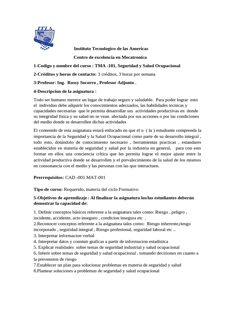 Programa de Clase para El Modulo Introductorio | PDF | Seguridad y salud ocupacional | Valores