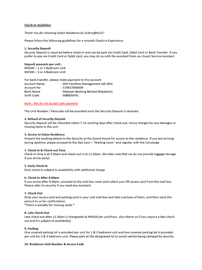 Self Check-In Guideline v2 | PDF | Banks | Credit Card