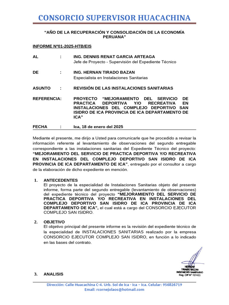 Informe #01-2025 IISS-HTB LEV OBS SEGUNDO ENTREG APROBADO | PDF