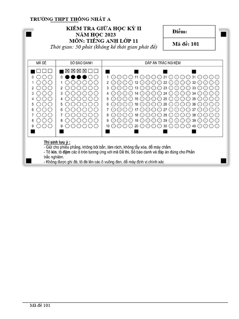 De Giua Hoc Ky 2 Tieng Anh 11 Nam 2023 2024 Truong THPT Thong Nhat A Dong Nai | PDF | Vocational ...