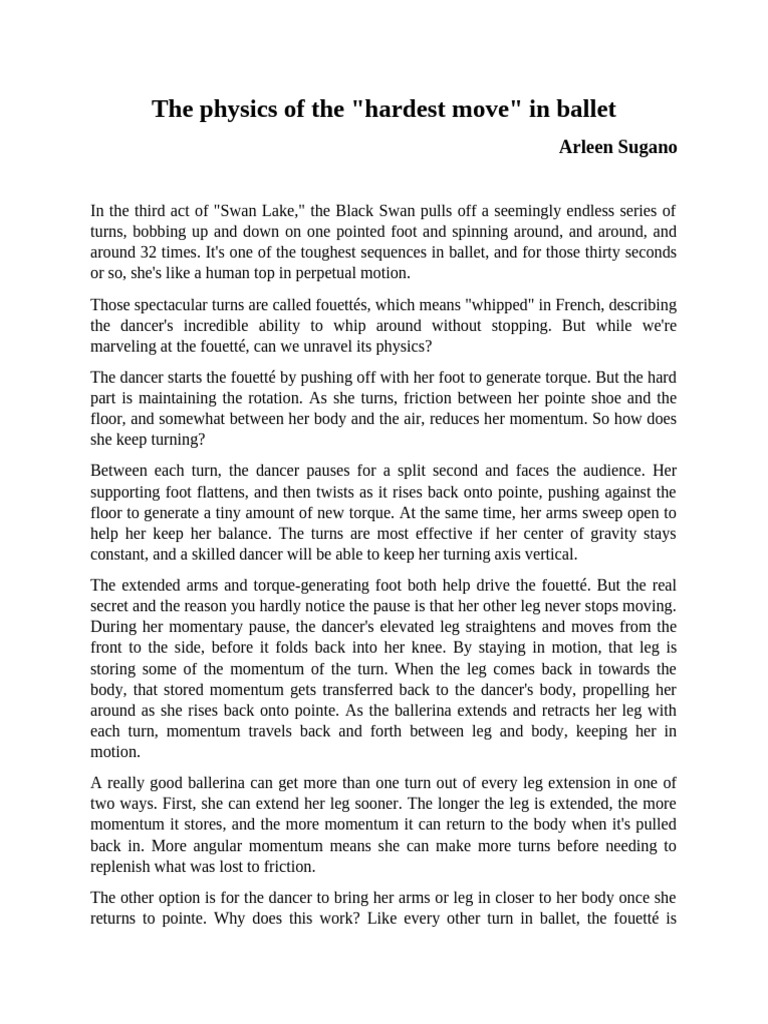 The Physics of The Hardest Move in Ballet | PDF | Rotation Around A ...