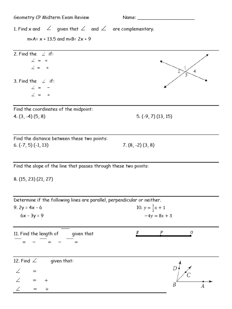 Geometry CP Midterm Exam Review Guide | PDF | Area | Euclidean Geometry