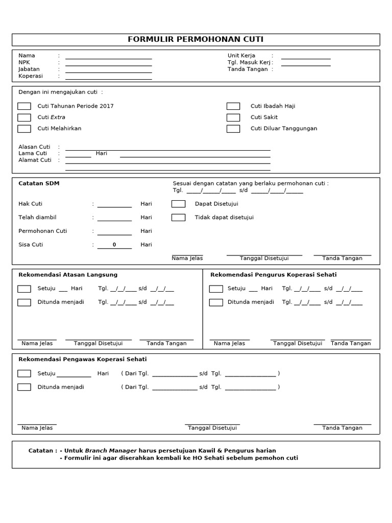 Formulir Permohonan Cuti Karyawan | PDF
