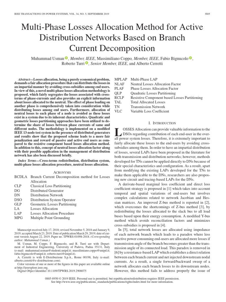 3. Multi-Phase Losses Allocation Method for Active Distribution Networks Based on Branch Current ...