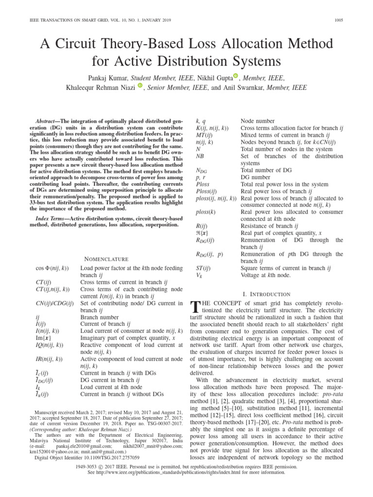 A Circuit Theory-Based Loss Allocation Method For Active Distribution Systems | PDF | Ac Power ...