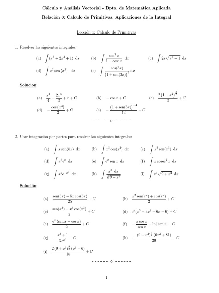 Relac3 Cálculo de Primitivas. Aplicaciones de La Integral (Soluciones ...