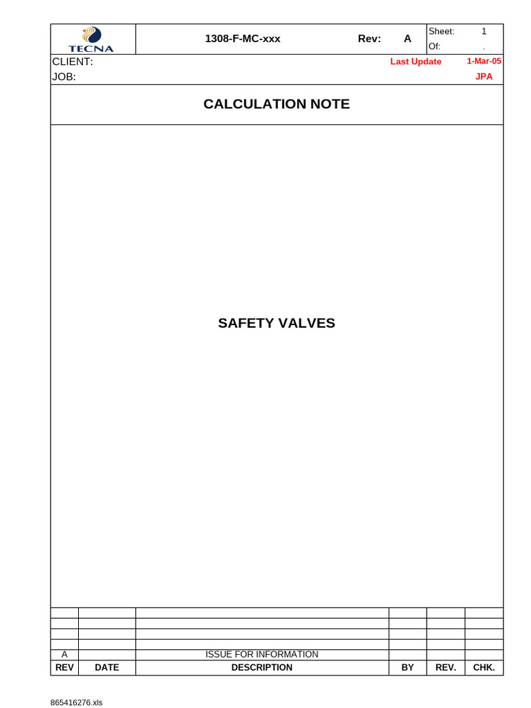 Relief Valve Sizing Calculations Guide | PDF | Pressure | Thermal ...