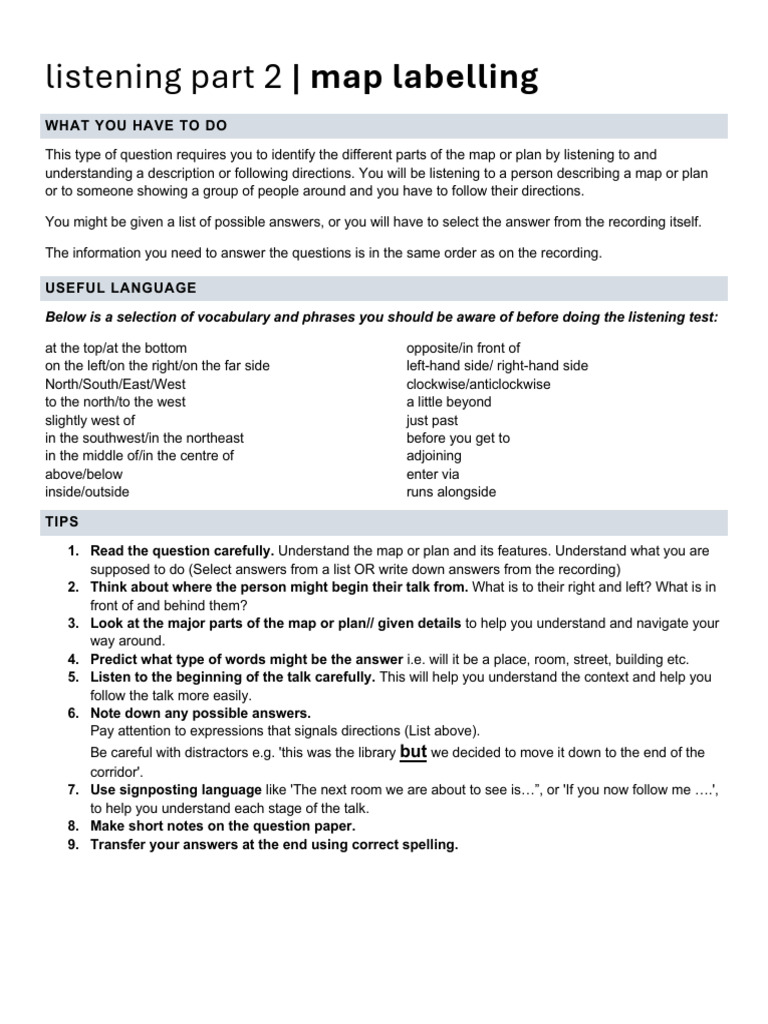 Listening Part 2 Map Labelling | PDF | Human Communication | Linguistics