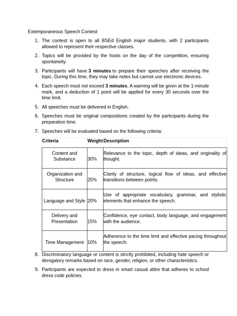 Extemporaneous Speech Contest | PDF