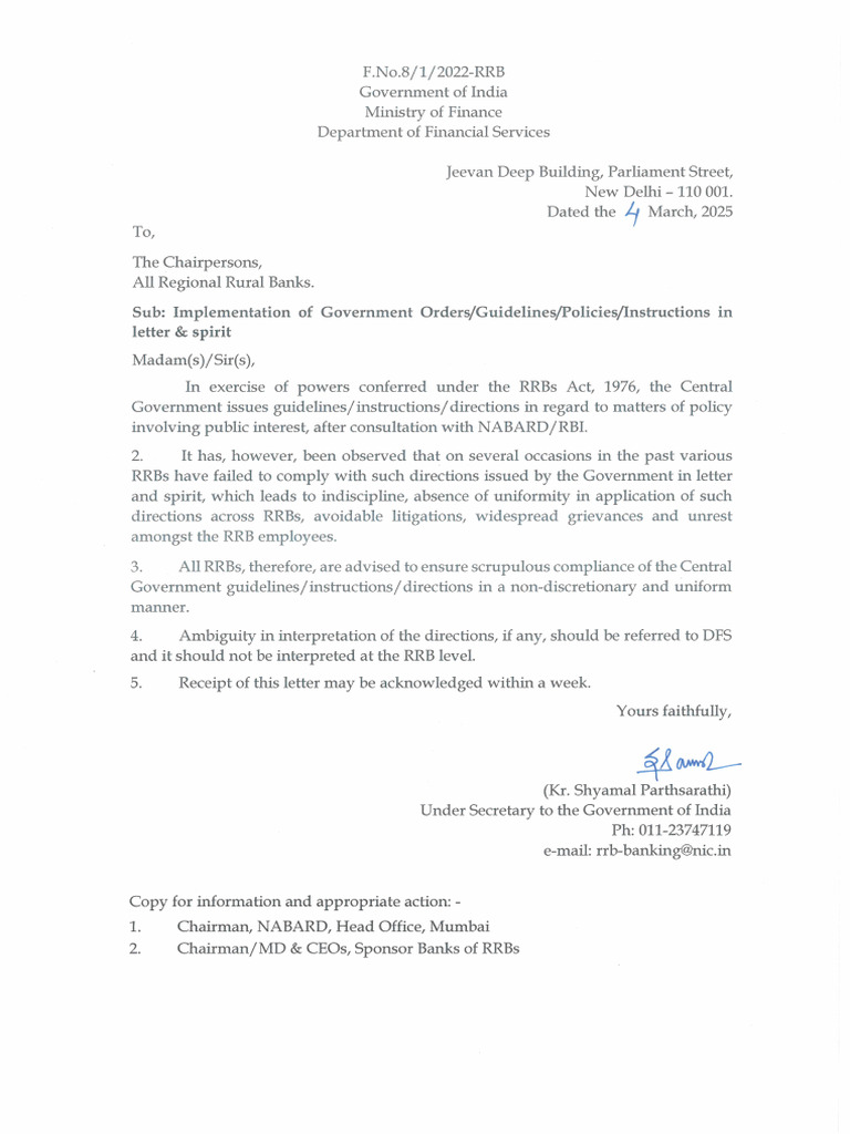 DFS Order To RRBs | PDF