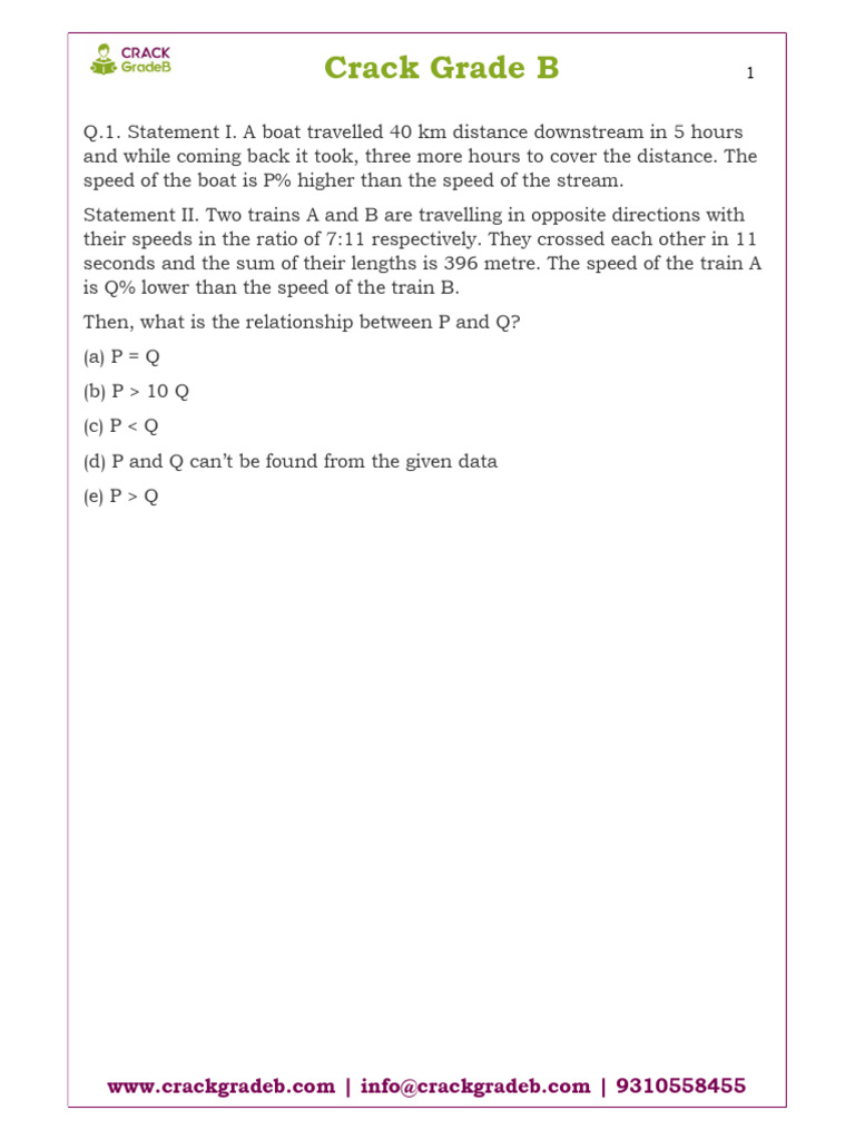 Day 1 Quant Revision Marathon PDF by CrackGradeB | PDF | Speed | Mathematics