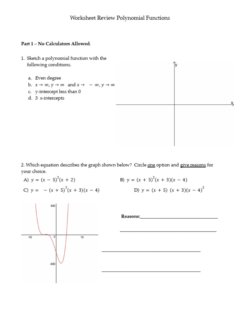 Review 1. Polynomial Functions | PDF | Zero Of A Function | Function ...