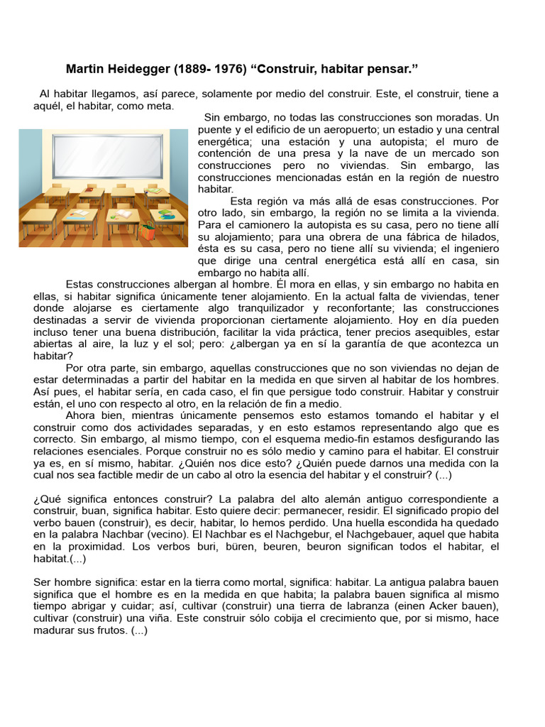 Martin Heidegger (1889 - 1976) "Construir, Habitar Pensar | PDF ...