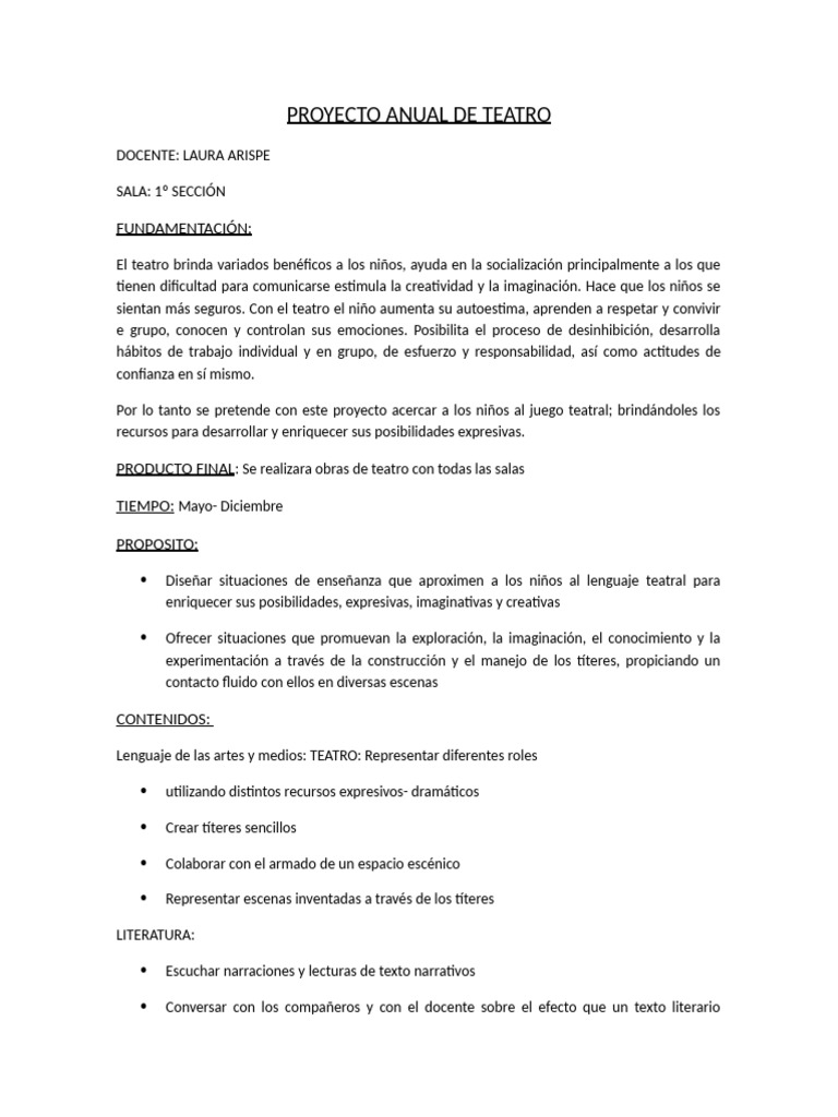 Proyecto Teatro | PDF | Teatro | Aprendizaje