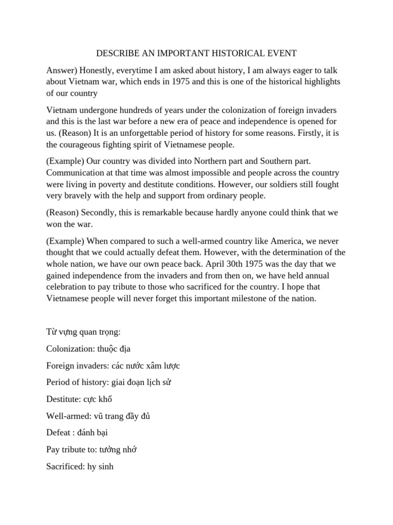 Describe An Important Historical Event | PDF