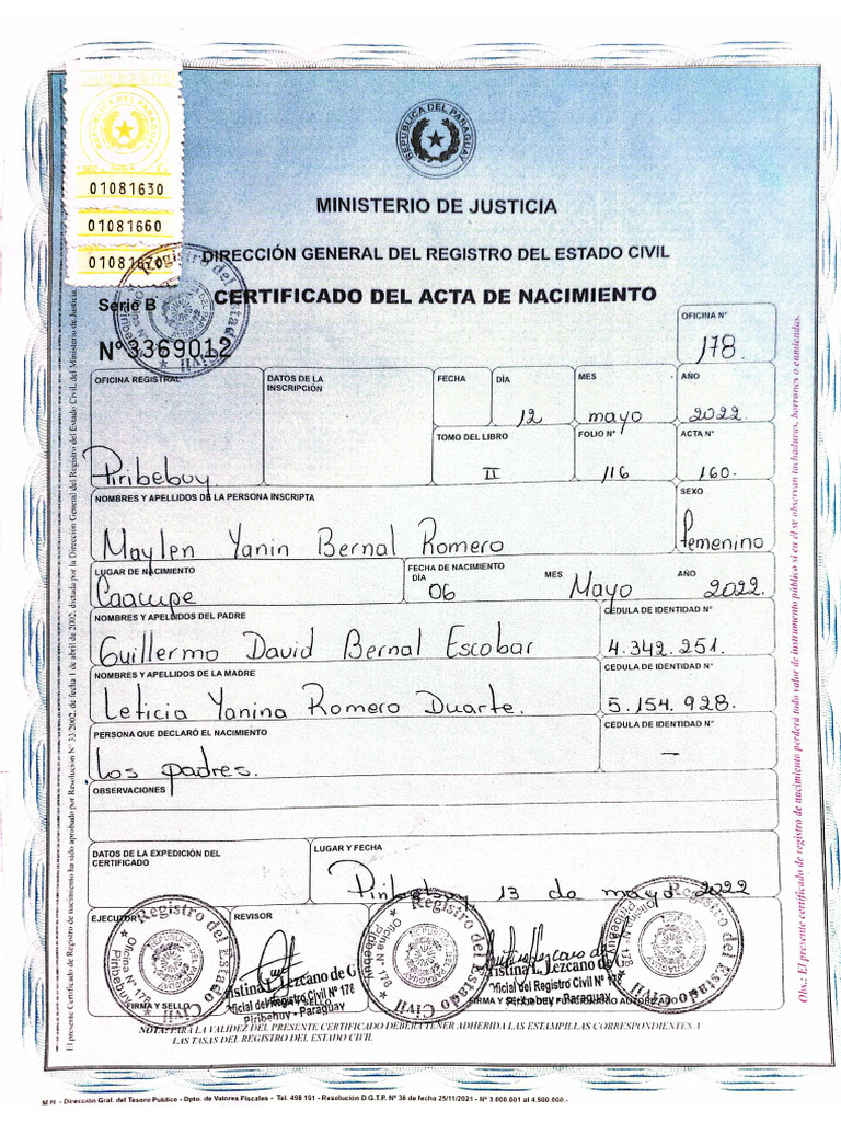 certf. nac. maylen bernal | PDF