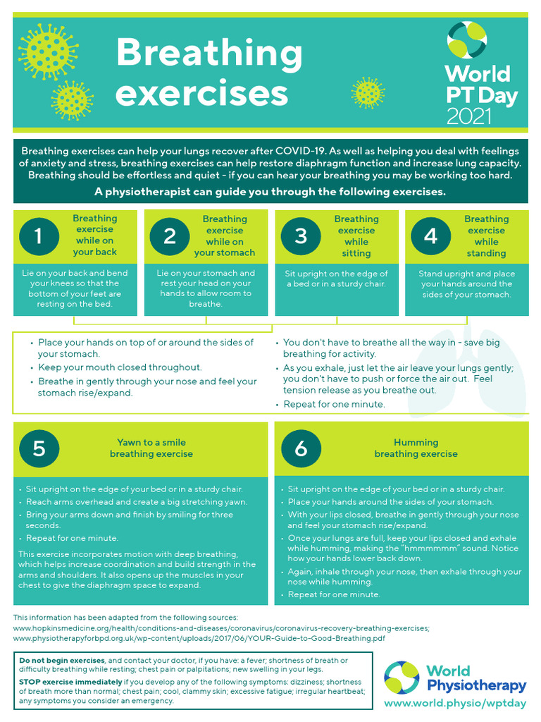 WPTD2021 InfoSheet5 BreathingExercises Final A4 v1 - 0 | PDF | Breathing | Thorax