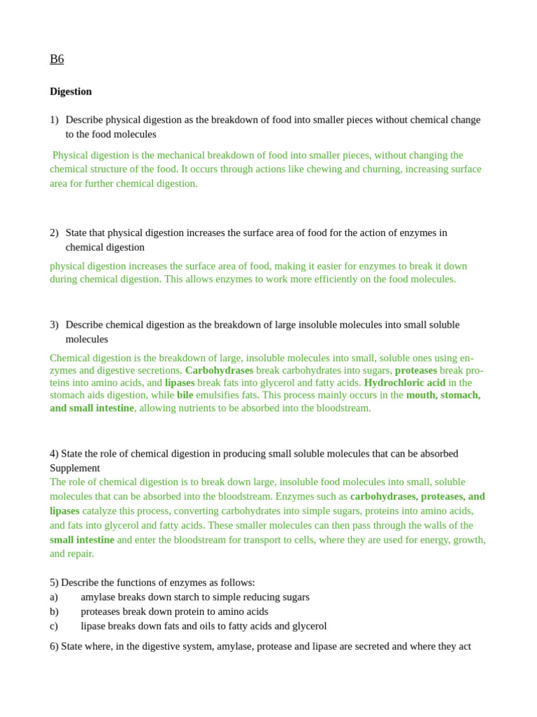 Biology Chapter 6 7 Test | PDF | Digestion | Stomach