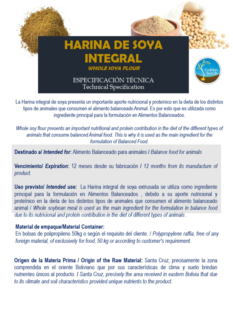 Harina Integral de Soya Boliviana Golden Seeds | PDF | Alimentos ...