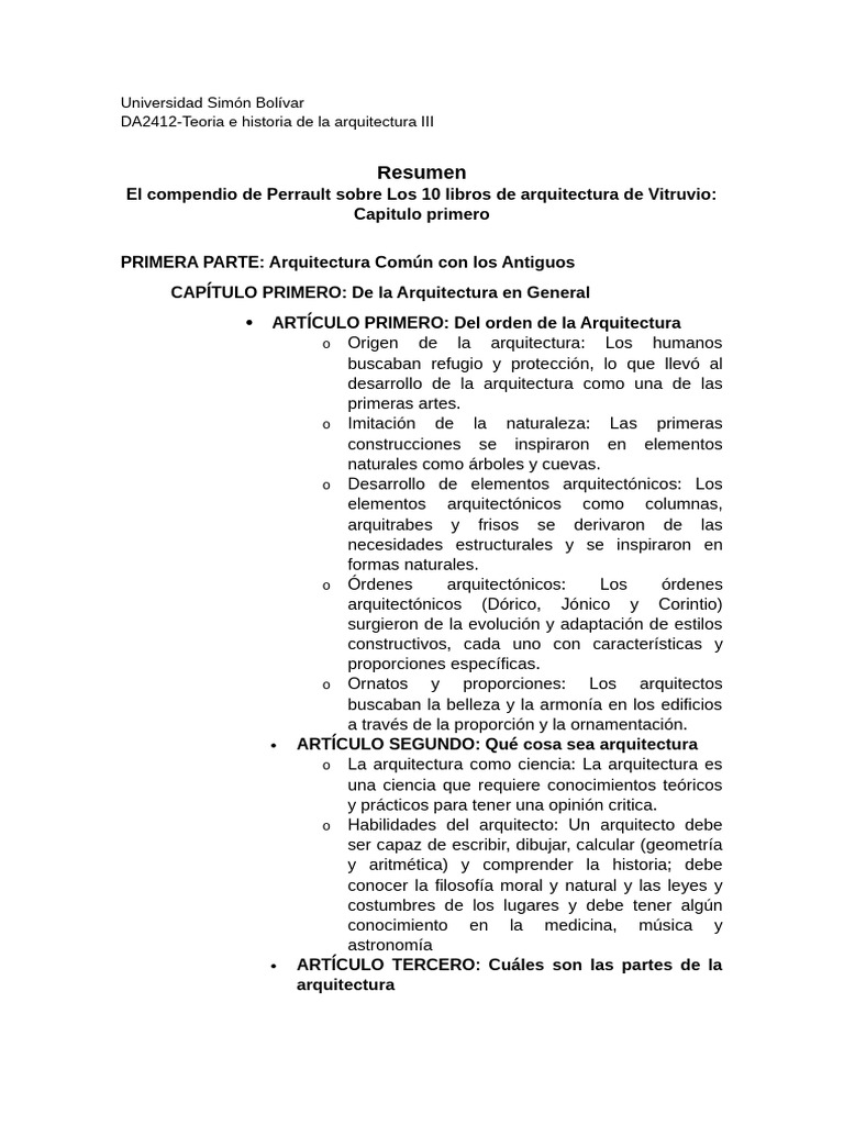 Resumen e Ideas Princiales de El Compendio de Perrault Sobre Los 10 Libros de Arquitectura de ...