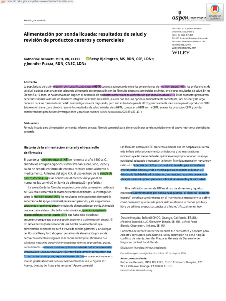 Blenderized Tube Feeding Health Outcomes and Review of - En.es | PDF ...