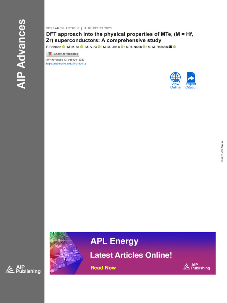 DFT approach into the physical properties of MTe3 (M = Hf, Zr) superconductors A comprehensive ...