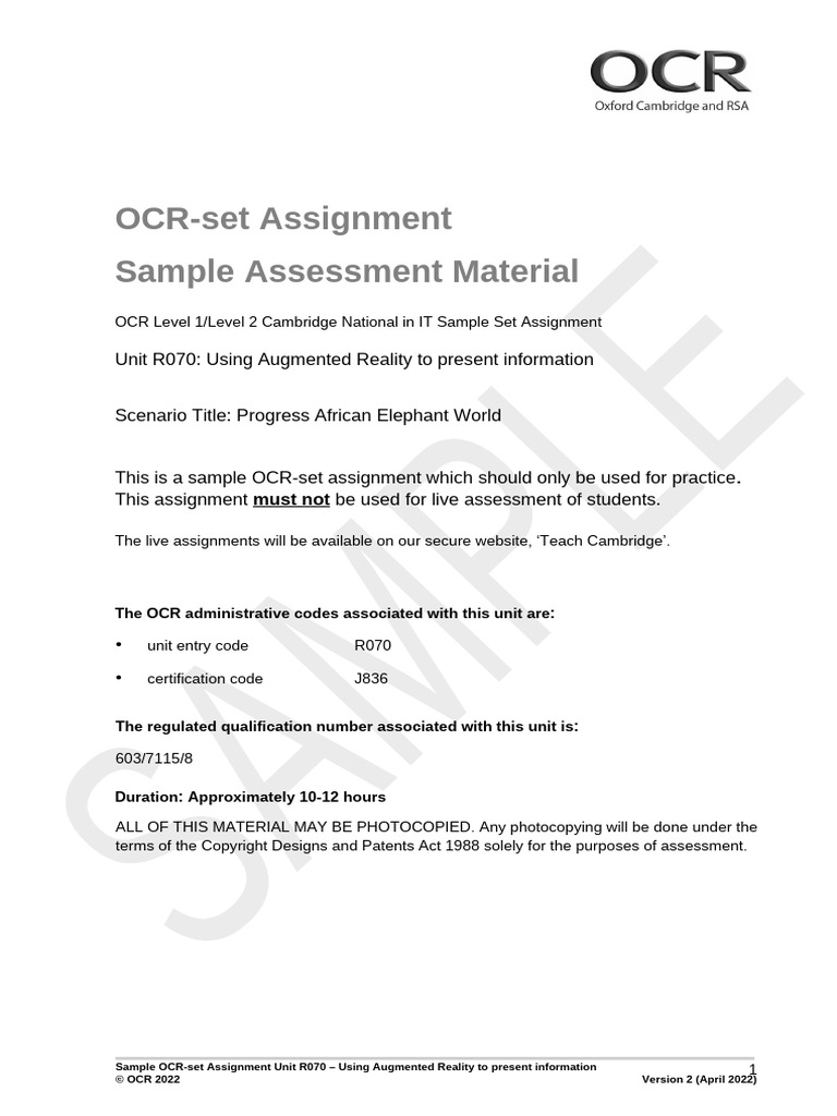 R070 - Sample Set Assignment - V2 | PDF | Prototype | Augmented Reality