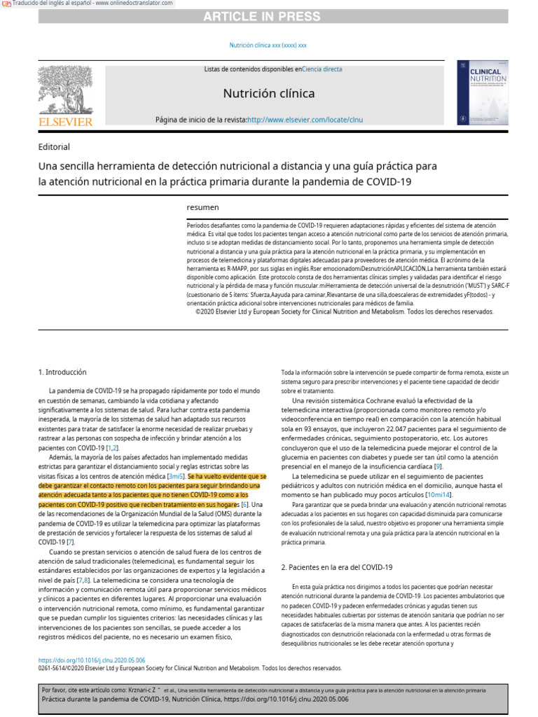 A Simple Remote Nutritional Screening Tool and Practical Guidance For ...
