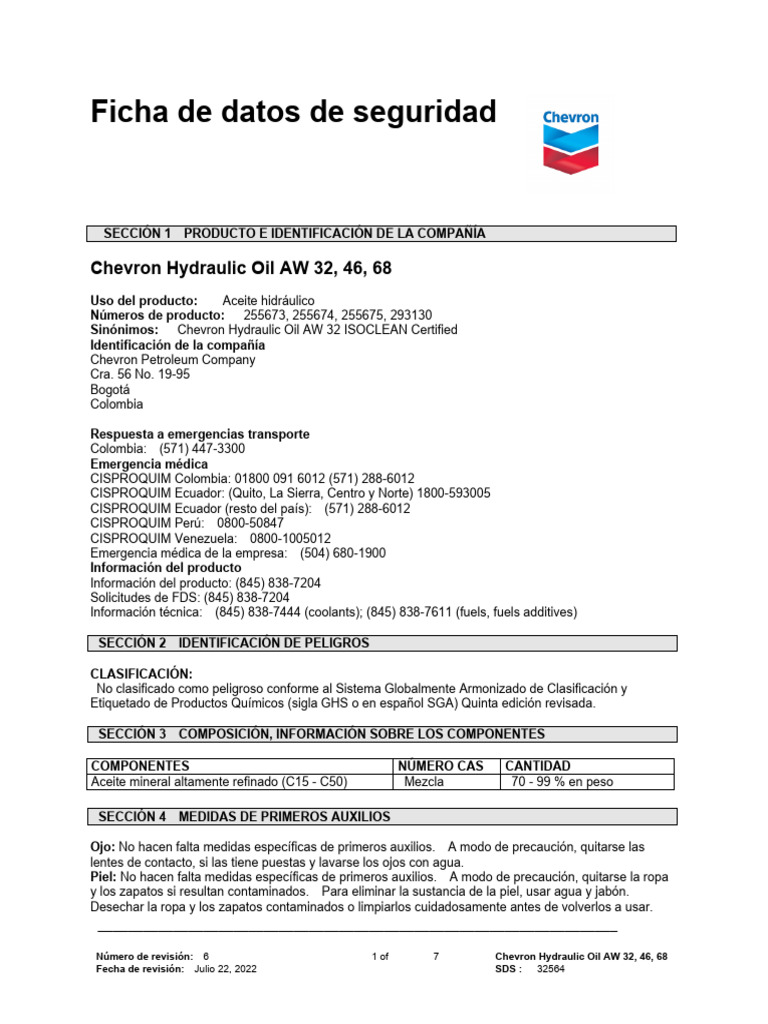SDS, Hydraulic Oil AW HOJA DE SEGURIDAD | PDF | Combustión | Carbón
