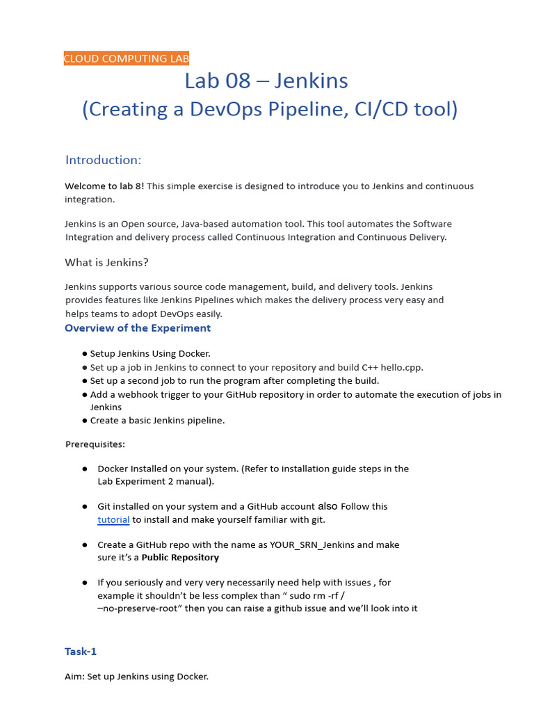 Student Copy of CC Lab 8 Jenkins Manual | PDF | Version Control | Sudo