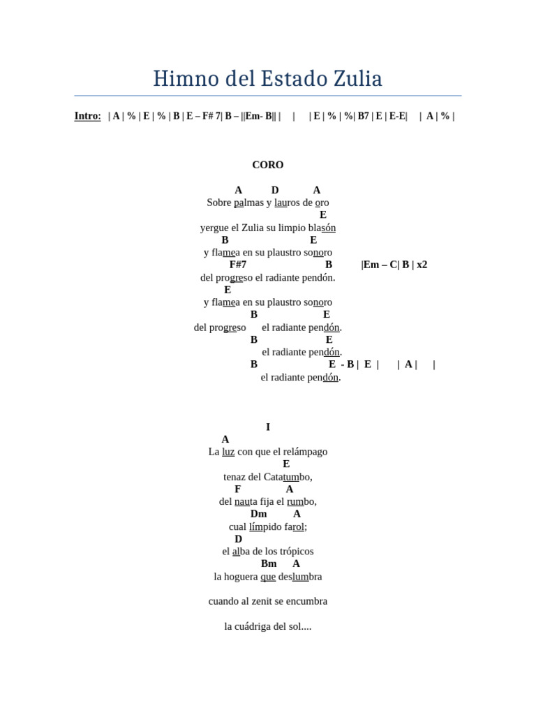 Himno del Estado Zulia: Letra y Significado | PDF
