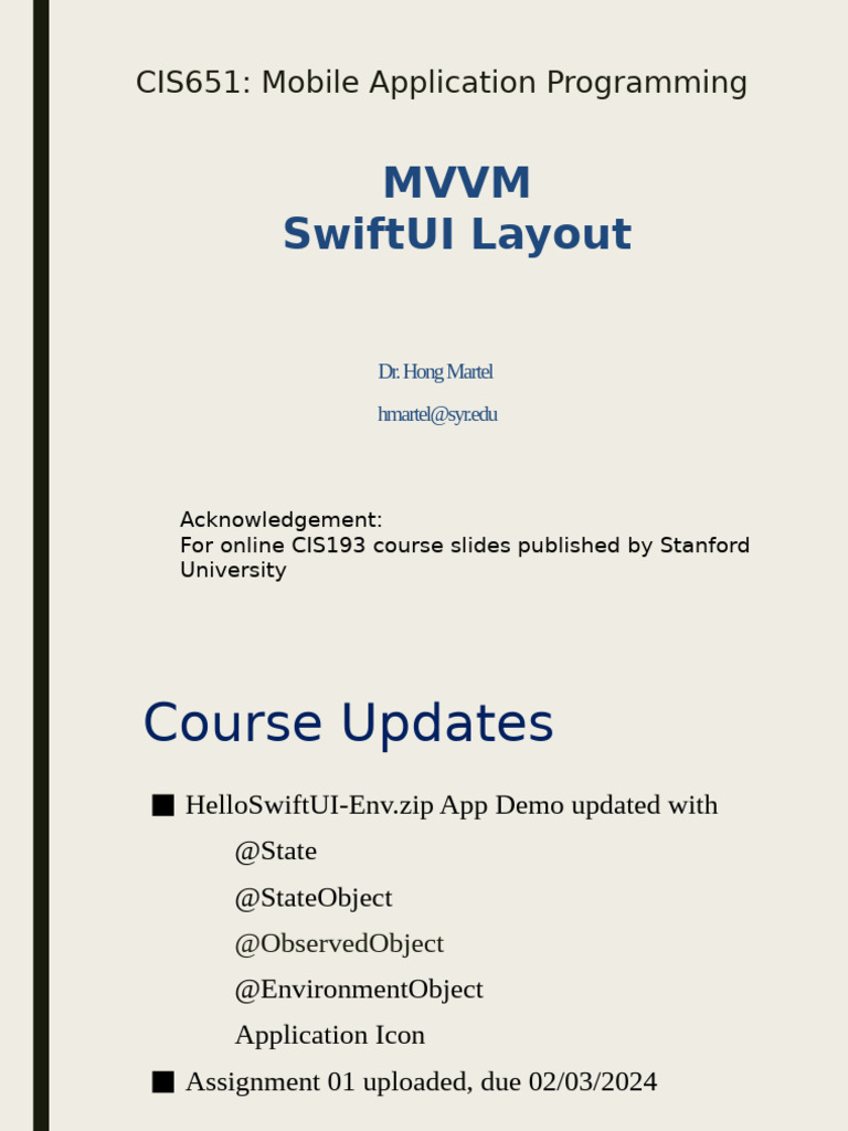 Lec04_01 (MVVC&SwiftUI) | PDF | Parameter (Computer Programming) | Swift (Programming Language)