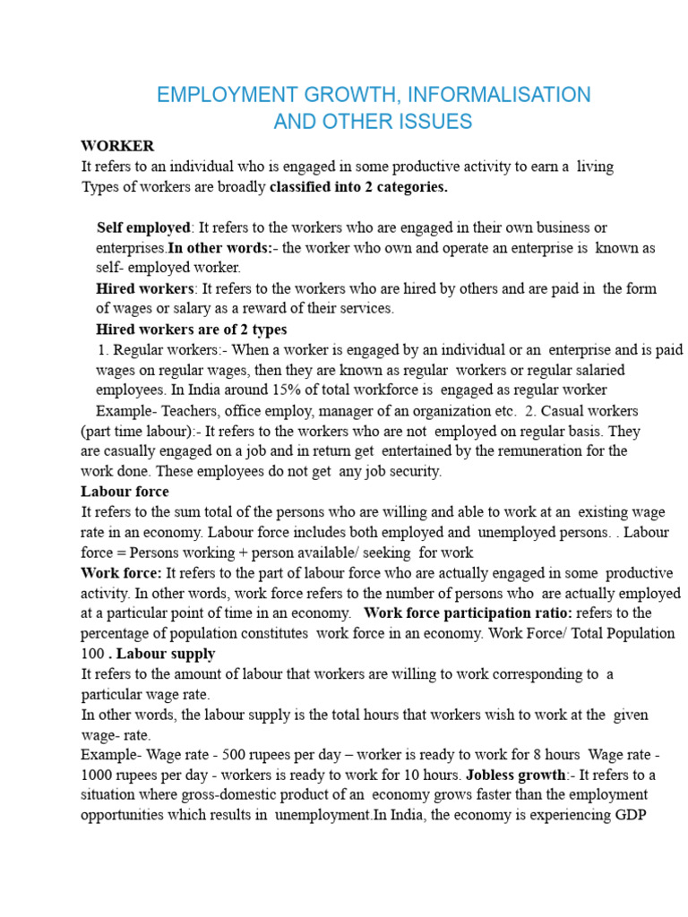empt,growth,informalisation and other issues notes | PDF | Unemployment ...