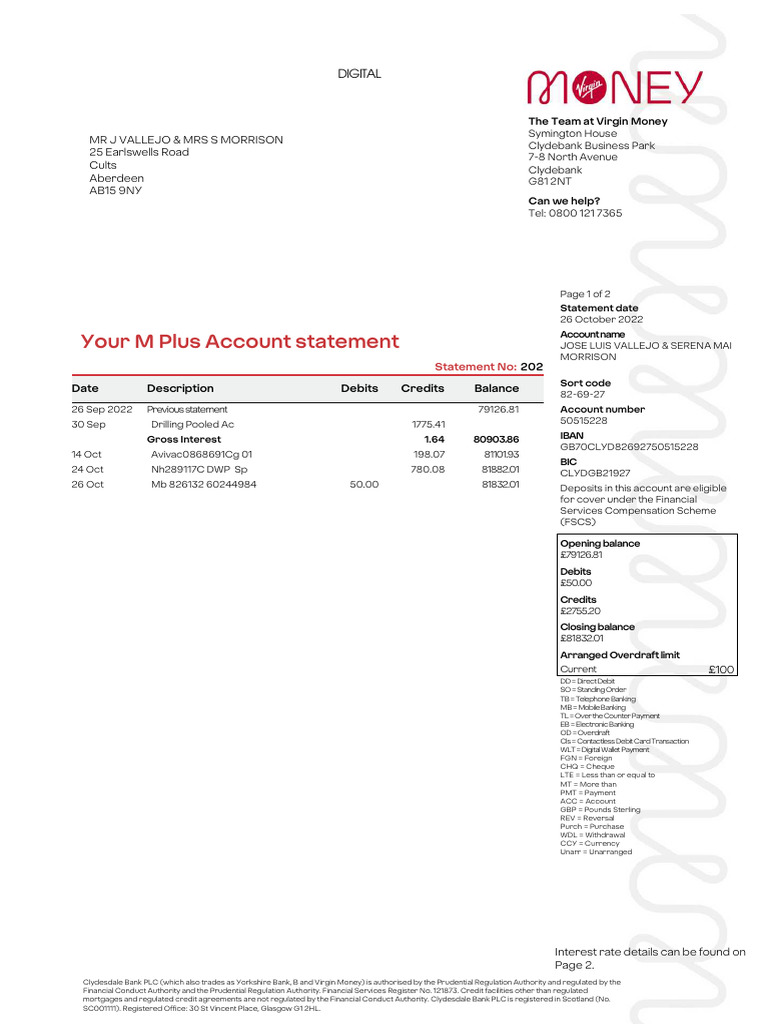 Your M Plus Account Statement: MR J Vallejo & Mrs S Morrison 25 ...