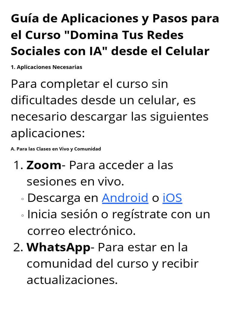 Apps y Pasos para Curso de Redes Sociales | PDF | Ios | Android ...