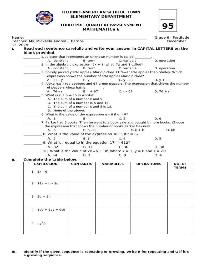Grade 6 Math Assessment Guide | PDF | Vertex (Geometry) | Mathematical ...