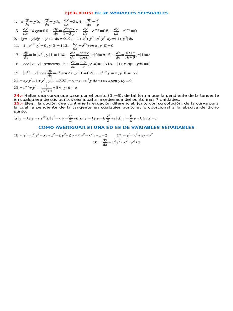 Ejercicios - Var. Separables | PDF