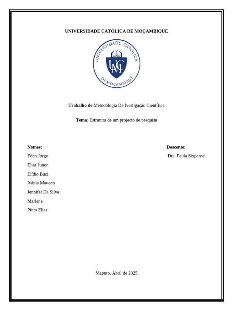Estrutura de Projeto de Pesquisa UCM | PDF