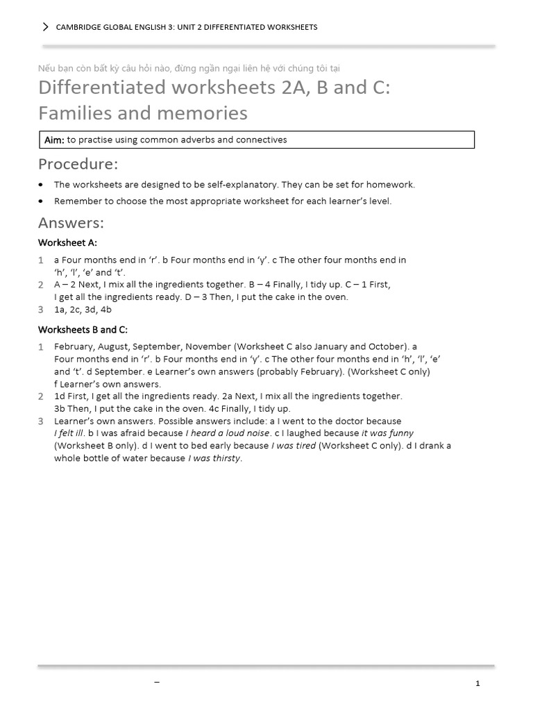Grade 2 - English - Unit 2 - Differentiated Worksheets | PDF