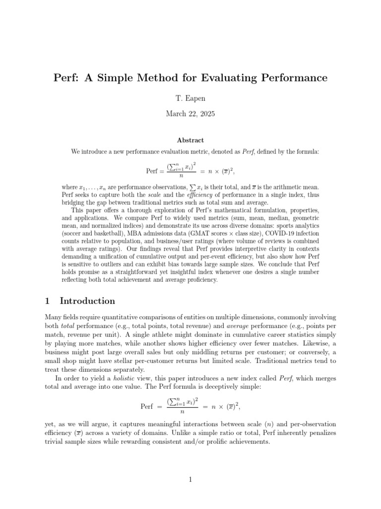 Perf: A Simple Method For Evaluating Performance | PDF | Mean | Median