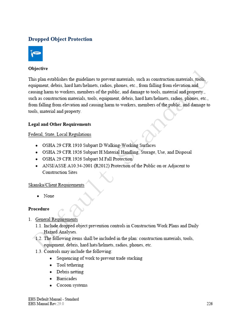 Dropped Object Protection - EHS Manual | PDF | Working Conditions | Occupational Safety And Health