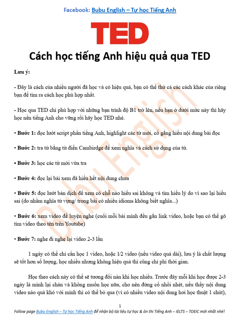 Cách Học Tiếng Anh Qua TED Talks - Cách 1 | PDF