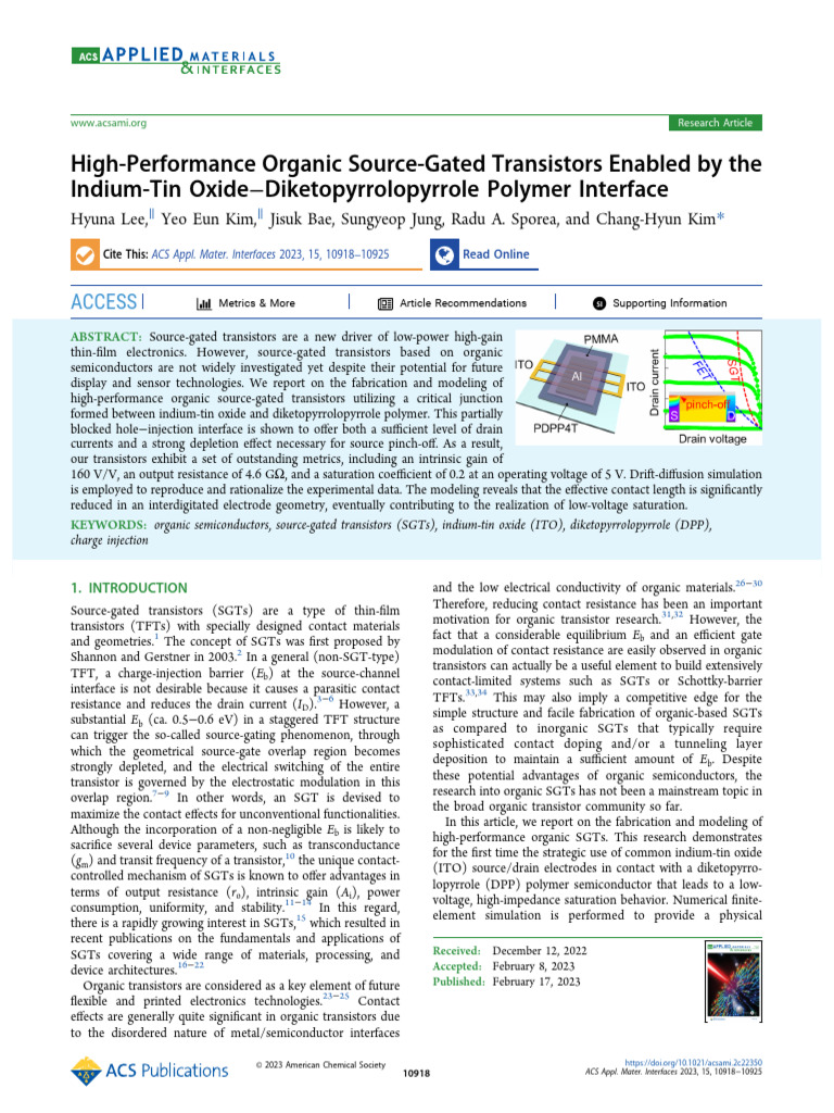 Lee Et Al 2023 High Performance Organic Source Gated Transistors ...