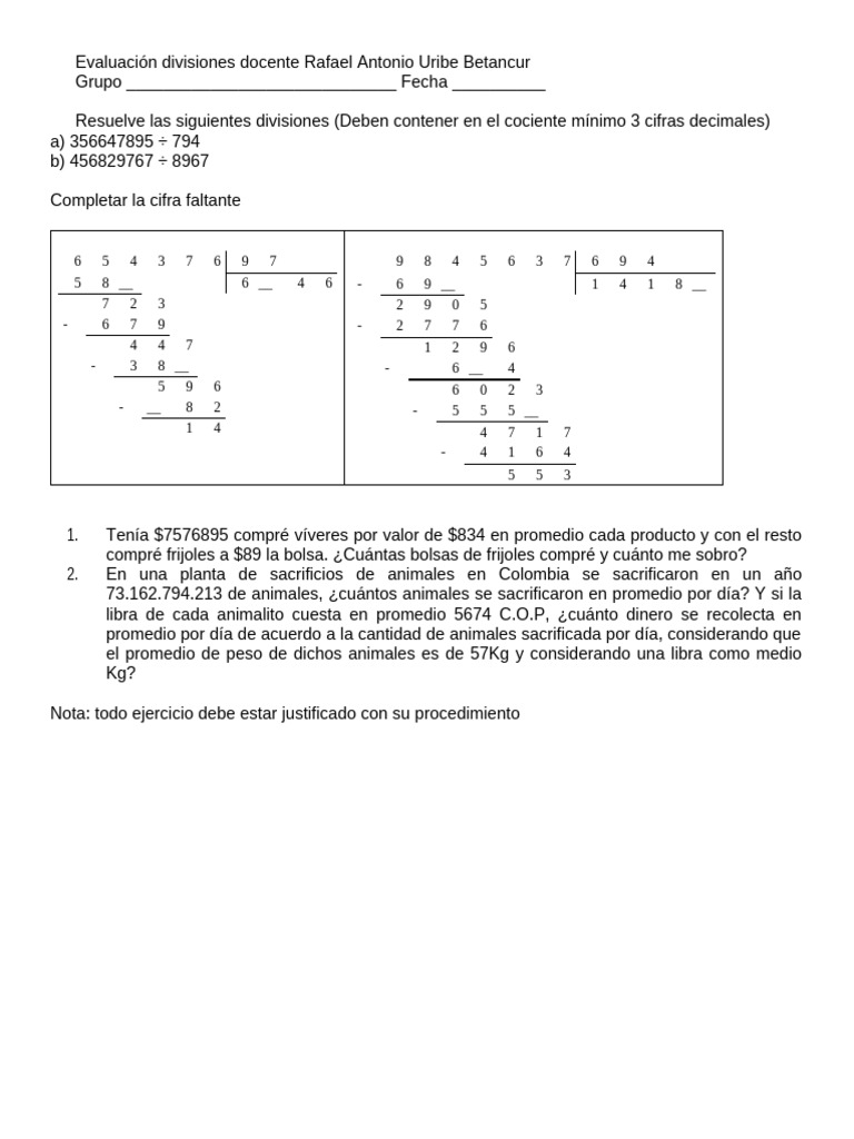 Evaluacion Divisiones | PDF