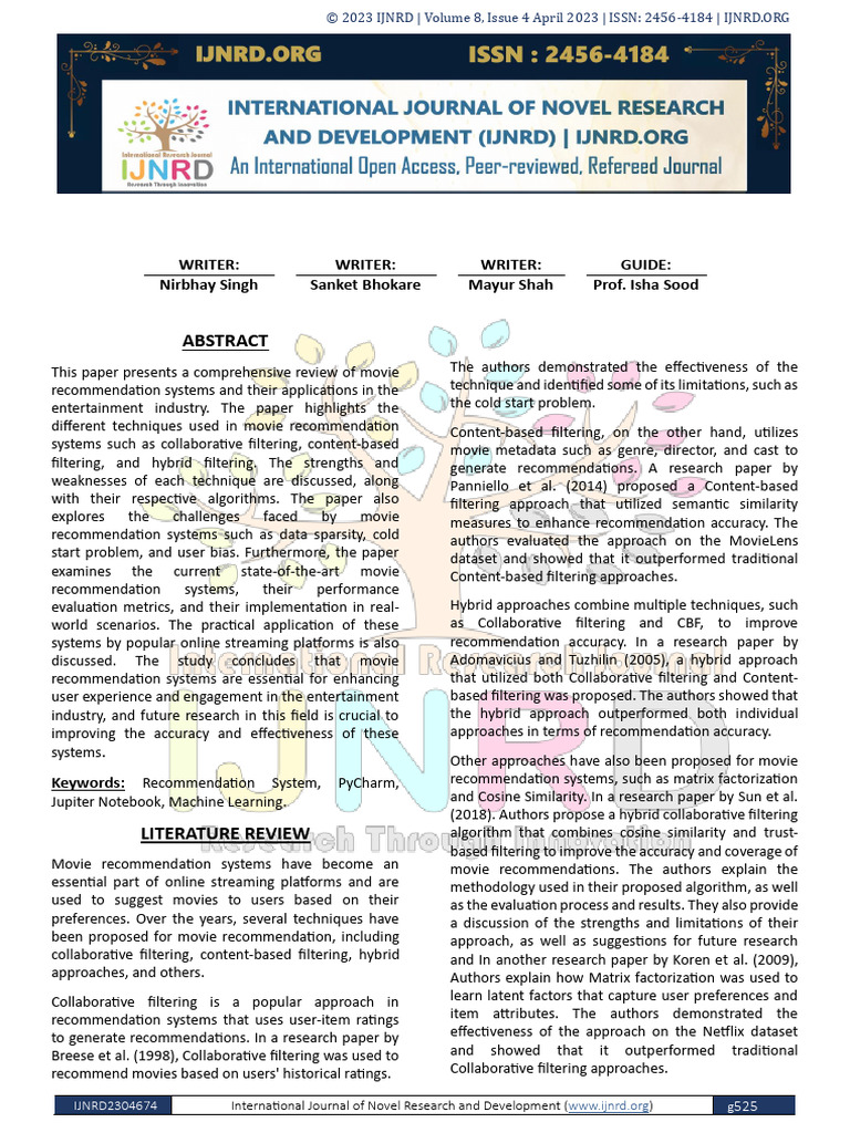 Movie Recomendation System | PDF | Cluster Analysis | Applied Mathematics