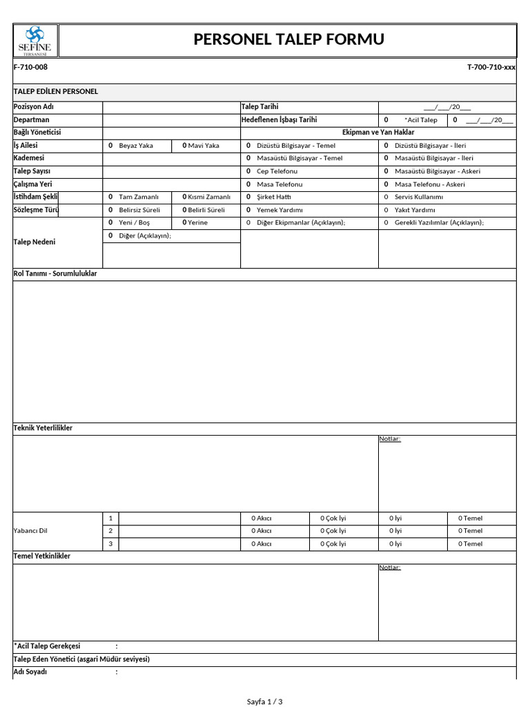 Personel Talep Formu Taslak 08112024 | PDF