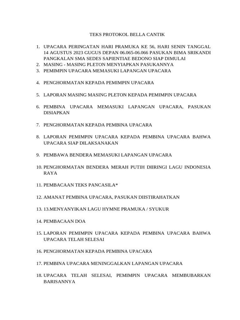 Teks Protokol Upacara Pramuka 2023 | PDF