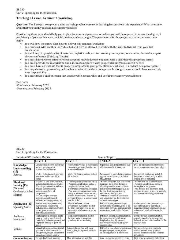 2.7 CA Seminar Workshop Rubric | PDF | Attention | Knowledge