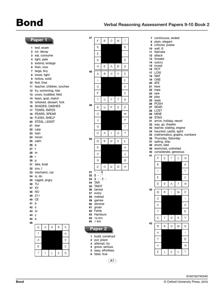 Bond Verbal Reasoning Book 2 Answers | PDF